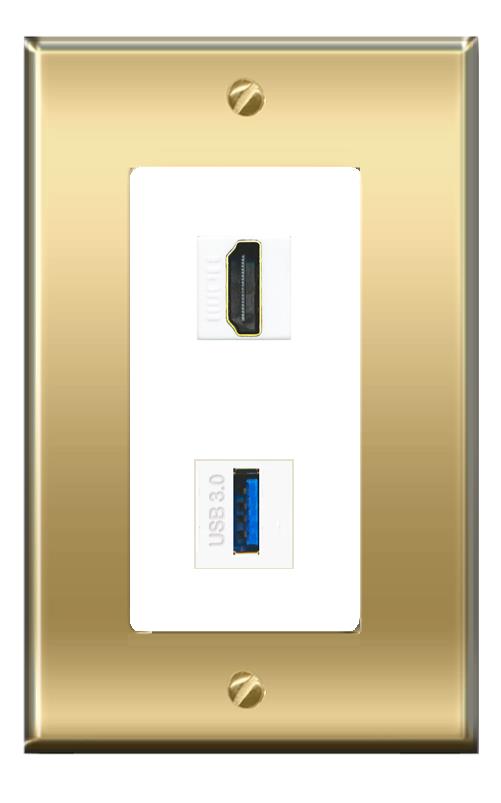 RiteAV HDMI USB-3 Wall Plate Decorative [Brass/White]
