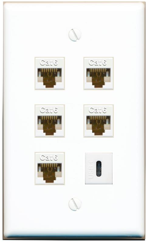 5 CAT6 USBC Flat/Solid Wall Plate [White] – RiteAV