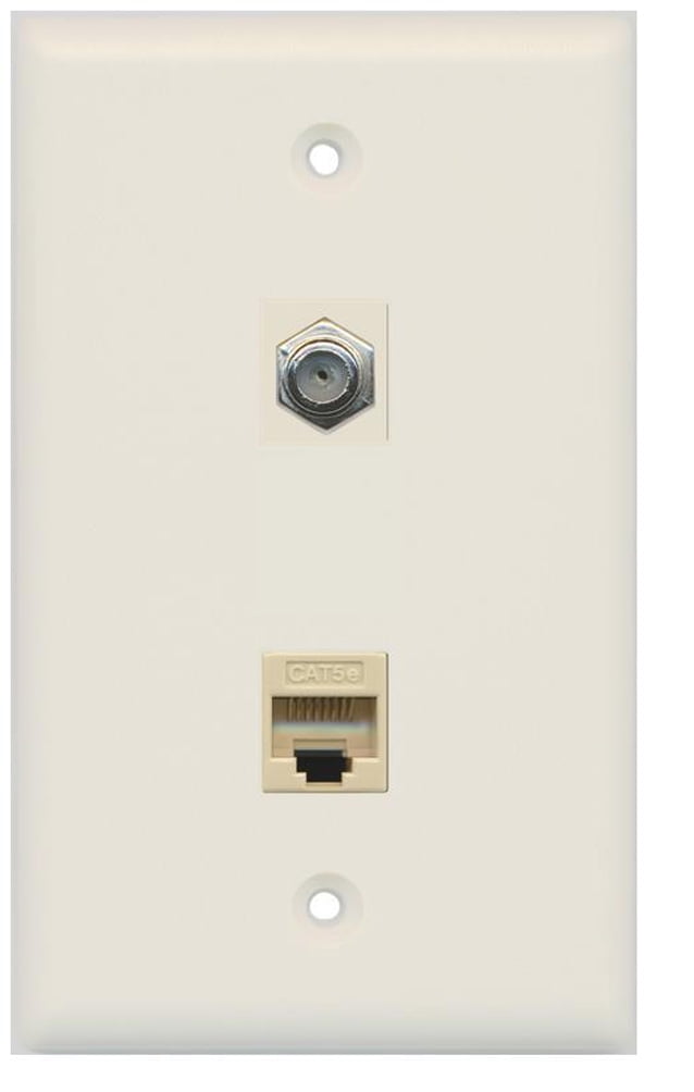 RiteAV - 1 Coax F Type and 1 Cat5e Ethernet Port Wall Plate - Light Al