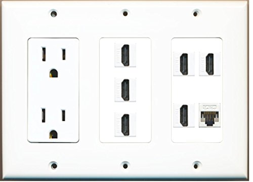 RiteAV - (3 Gang 15 Amp Power Outlet 6 HDMI Cat5e Ethernet Wall Plate