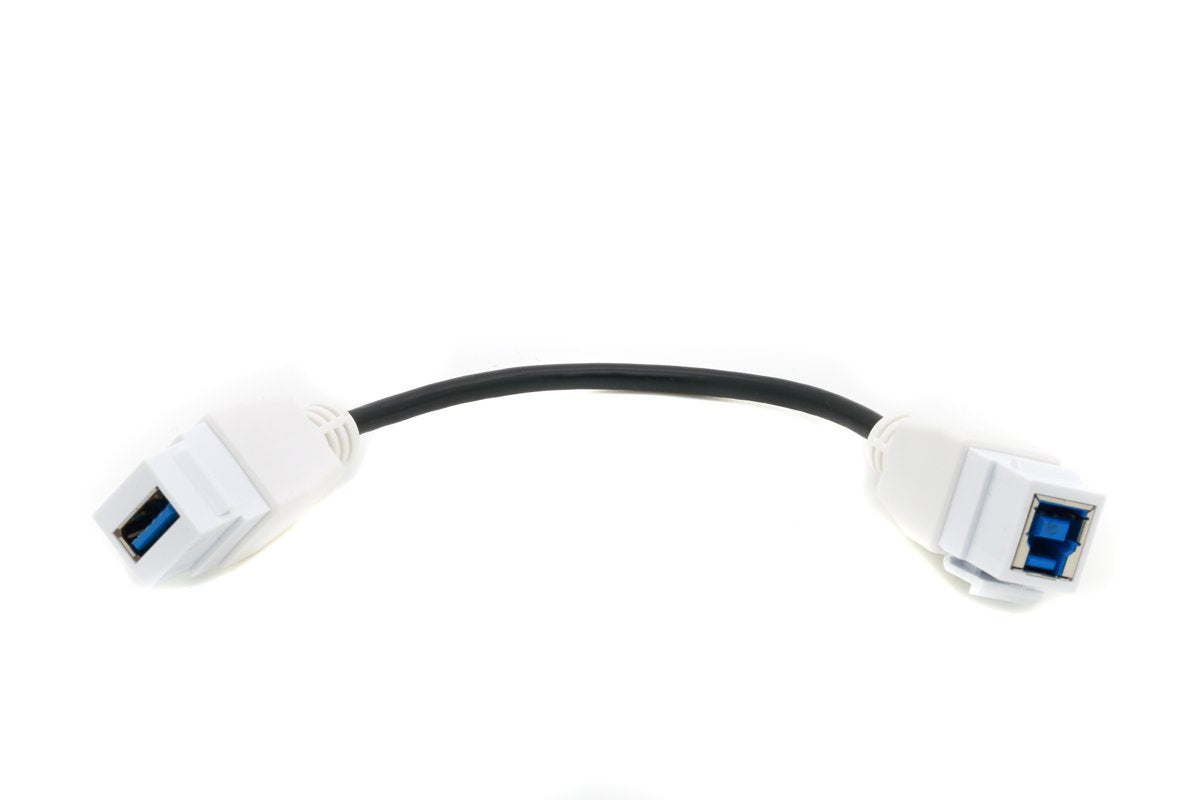 RiteAV White USB 3 A-B Female F/F Pigtail Extension Keystone-to-Cable