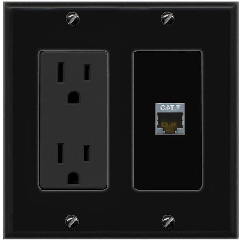 RiteAV 1 Port Cat7 Shielded Ethernet Wall Plate - Outlet [Black/Black]