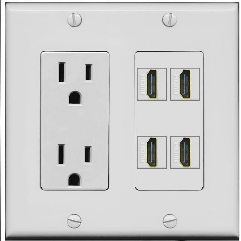 RiteAV 4 Port HDMI Wall Plate - Outlet [Gray/Gray]