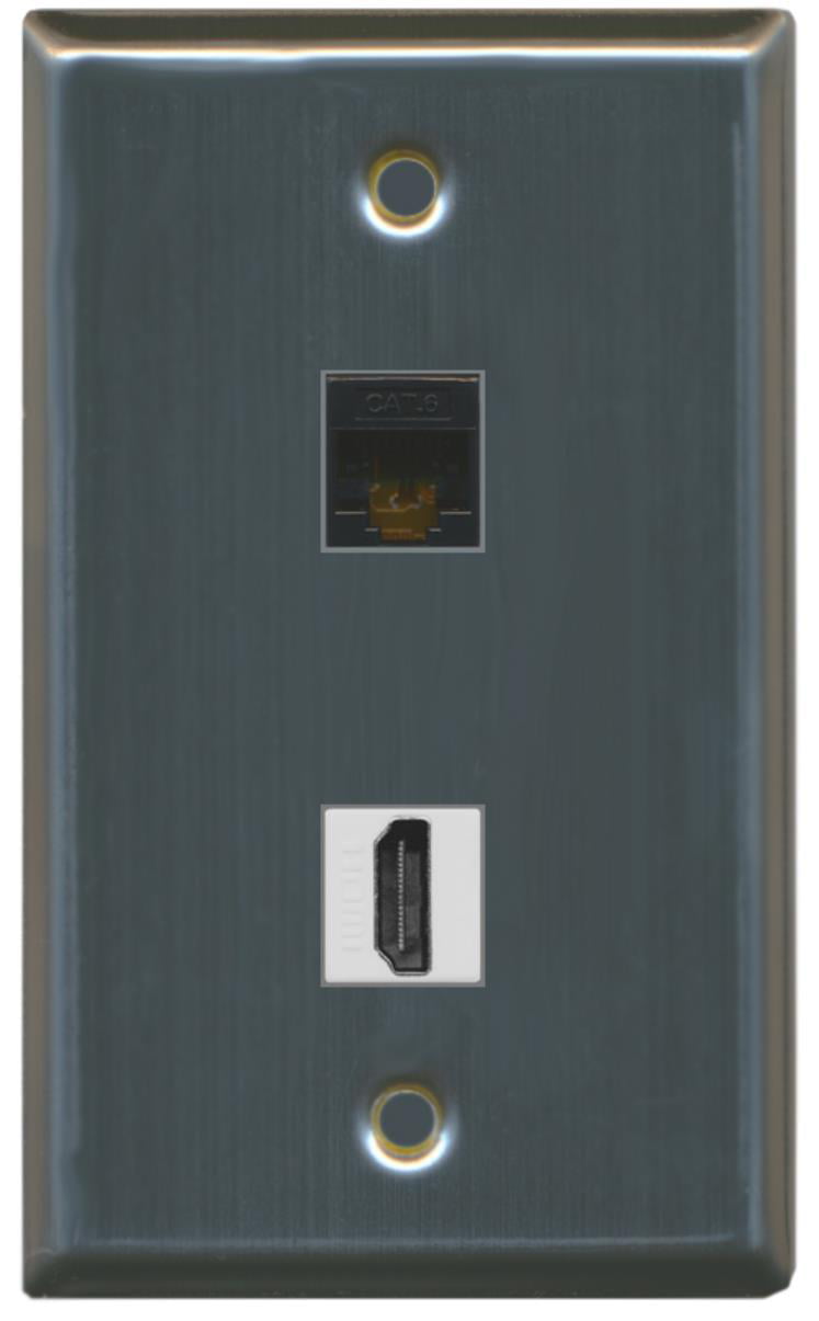 RiteAV - 1 Cat6 Black Ethernet and 1 HDMI Port Wall Plate - Stainless