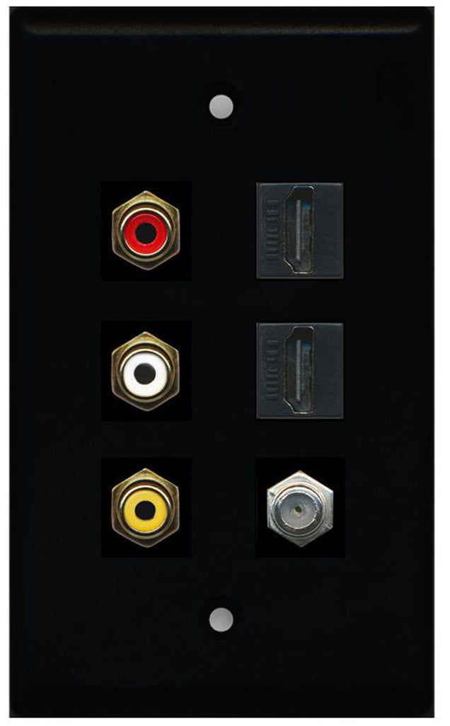 RiteAV - 3 x RCA - 2 X HDMI and 1 x Coax Cable TV Port Wall Plate - Bl