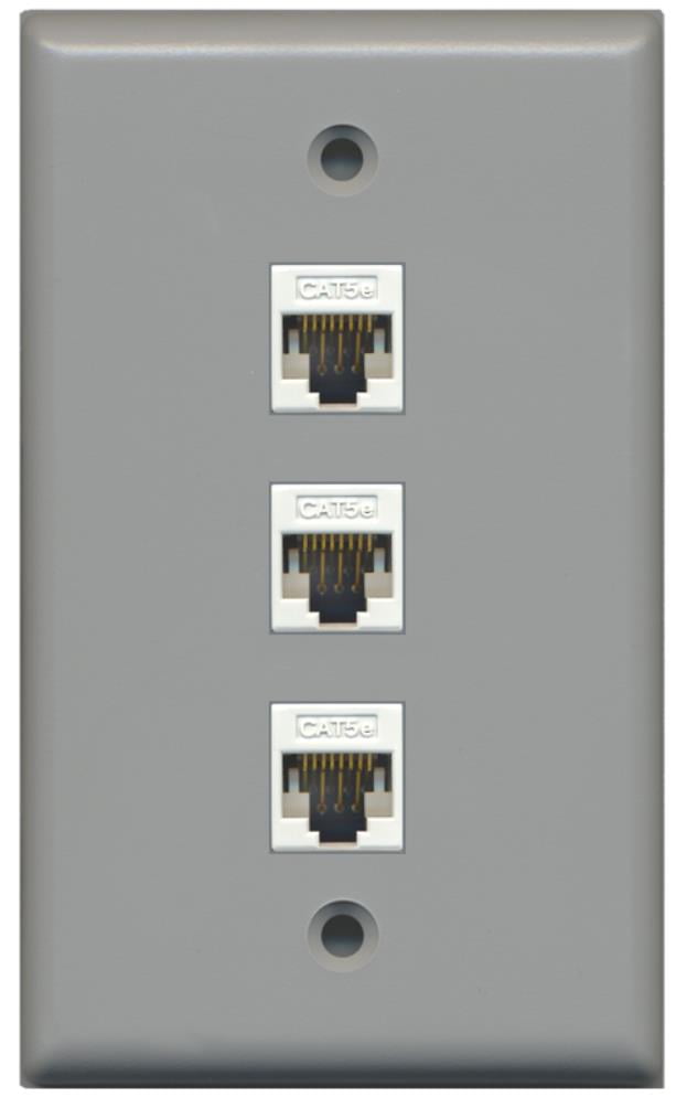 RiteAV 1 Gang 3 Port Cat5e Wall Plate - Gray