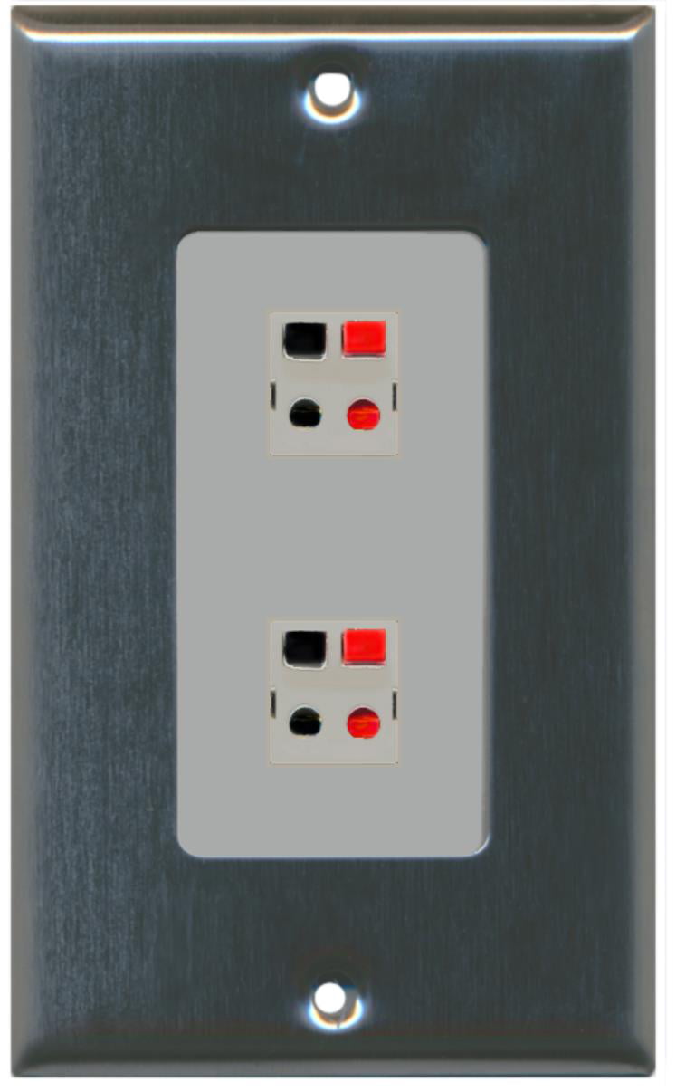 RiteAV - 2 Port Speaker Decorative Wall Plate - Stainless Steel/Gray