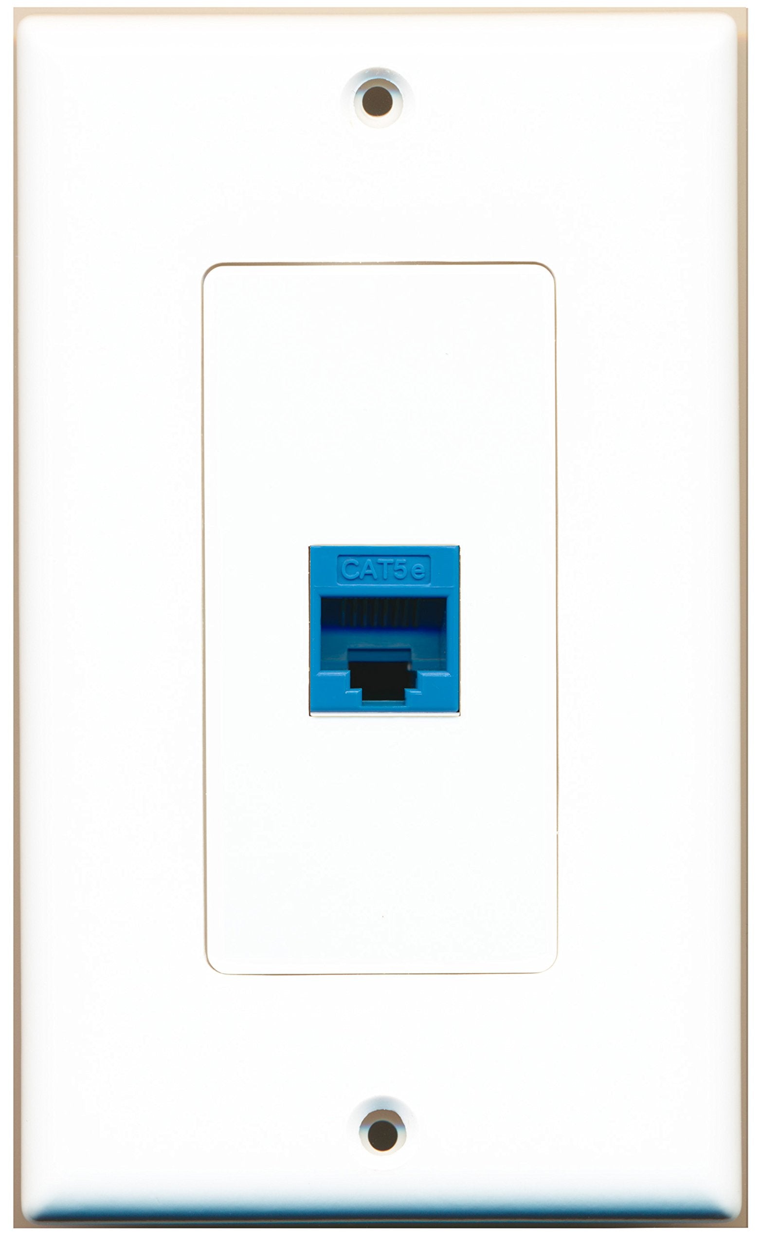 RiteAV 1 Port Cat5e Ethernet Blue Wall Plate OVERSIZED White