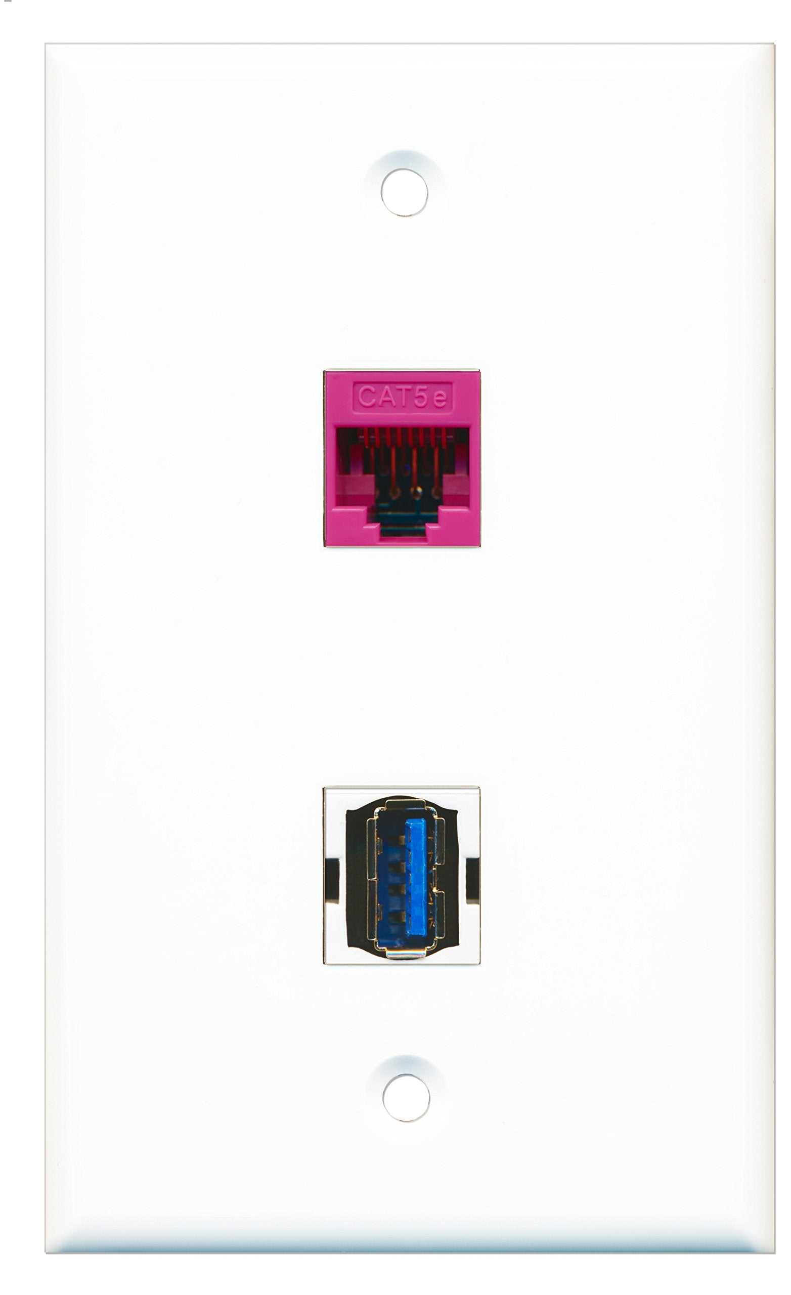 RiteAV - 1 Port Cat5e Ethernet Pink 1 Port USB 3 A-A Wall Plate - Brac