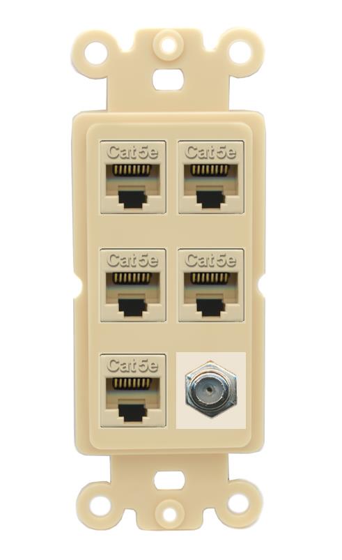 RiteAV 5 Port Cat5e Ethernet and 1 x Coax Wall Plate - Rocker [Ivory/I