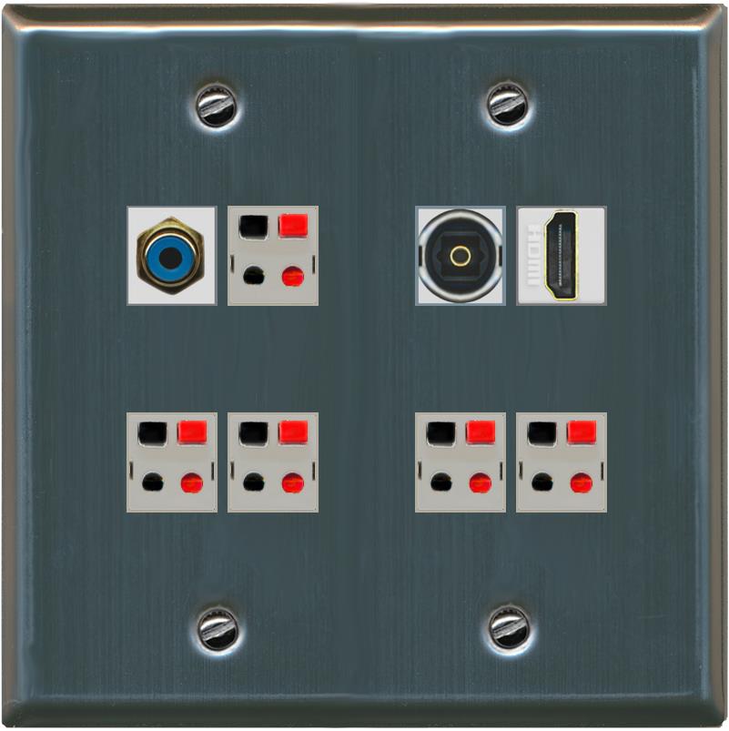 2 Gang Spring Clip Style 5.1 Speaker Wall Plate With 1 Port HDMI TOSLI ...
