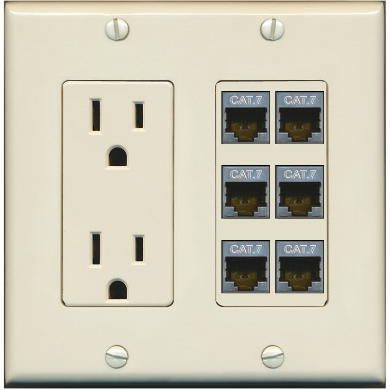 RiteAV 6 Port Cat7 Shielded Ethernet Wall Plate - Outlet [Light-Almond