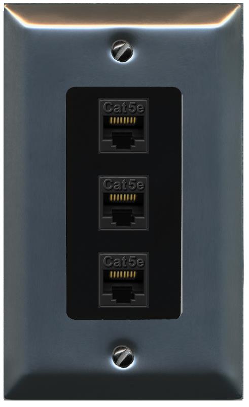 RiteAV 1 Gang Decorative 3 Port Cat5e Wall Plate - 1 Gang [Stainless/B