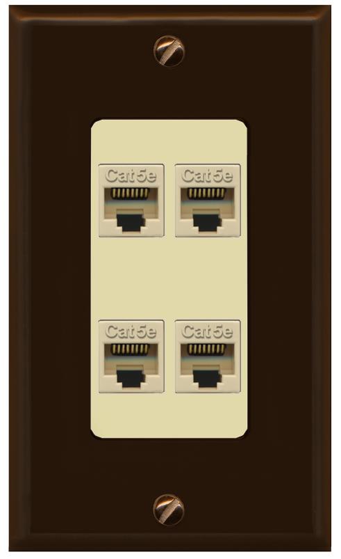 RiteAV 1 Gang Decorative 4 Port Cat5e Wall Plate - 1 Gang [Brown/Ivory