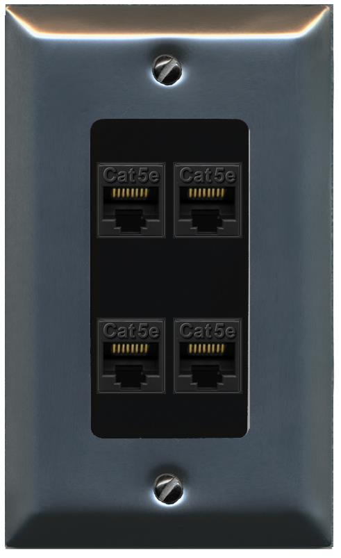RiteAV 1 Gang Decorative 4 Port Cat5e Wall Plate - 1 Gang [Stainless/B