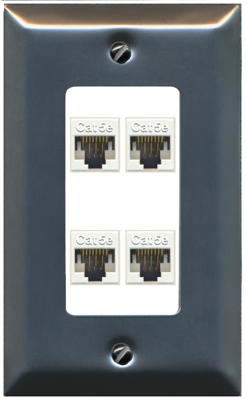 RiteAV 1 Gang Decorative 4 Port Cat5e Wall Plate - 1 Gang [Stainless/W