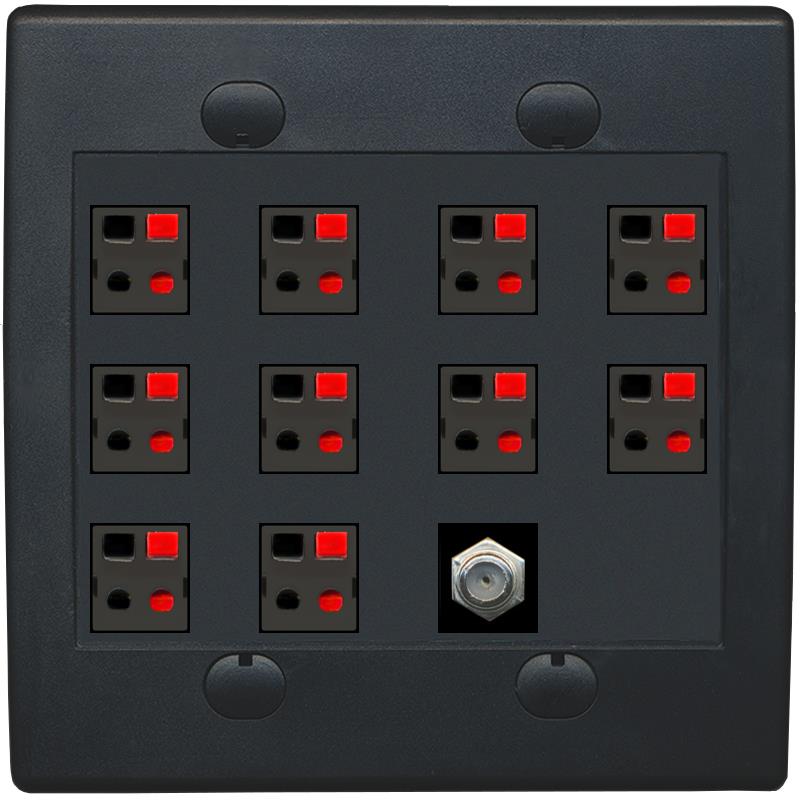 RiteAV 10 Speaker 2 Gang Wall Plate with 1 x Coax - Flat 2 Gang [Black