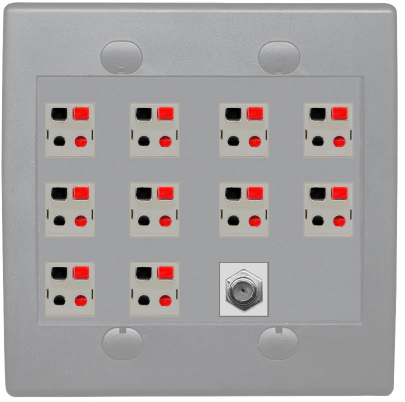 RiteAV 10 Speaker 2 Gang Wall Plate with 1 x Coax - Flat 2 Gang [Gray/