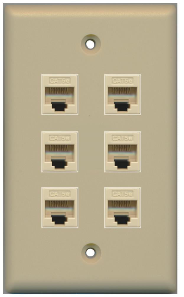 RiteAV 1 Gang 6 Port Cat5e Wall Plate - Ivory