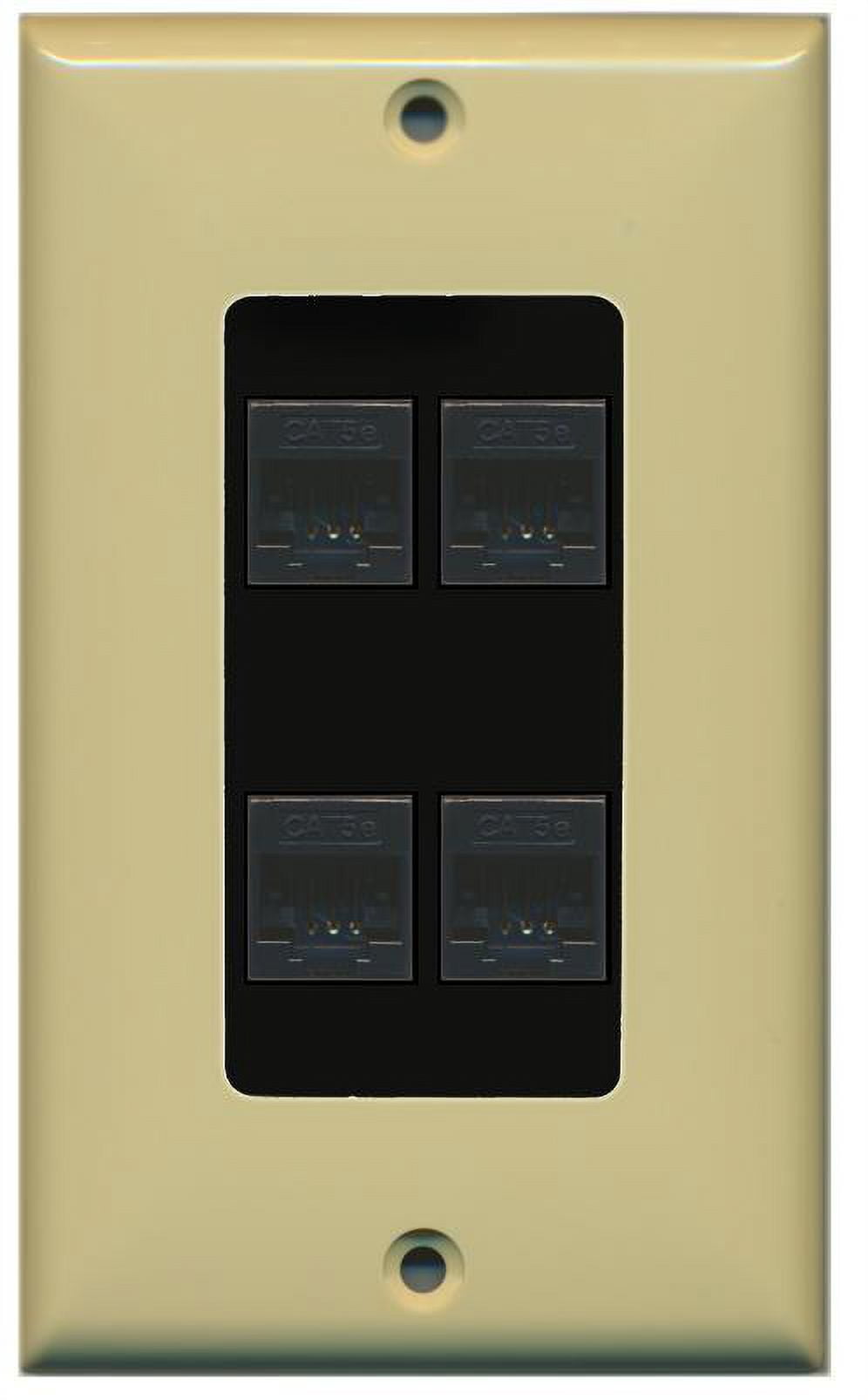 RiteAV Decorative 1 Gang 4 Port Cat5e Wall Plate - Ivory/Black
