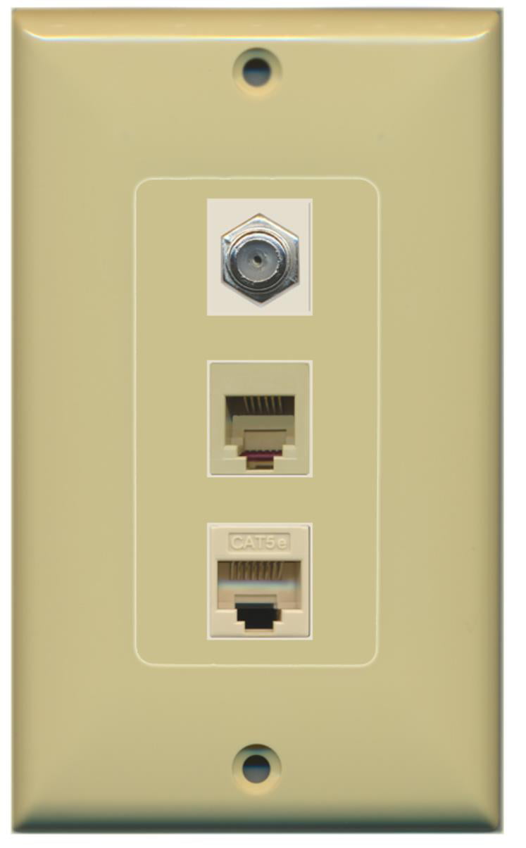 RiteAV - 1 Port Coax Cable TV- F-Type Phone RJ11 RJ12 and 1 Port Cat5e