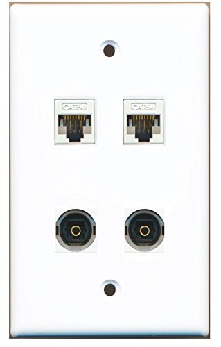 RiteAV 2 Cat5e White Ethernet and 2 Toslink Digital Audio Jack Wall Pl