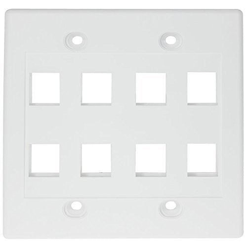 RiteAV - Keystone Wall Plate Double Gang 8-Port White (1 Piece Flush)