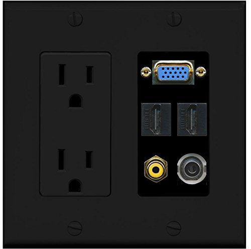 RiteAV (2 Gang) 15A Power Outlet Svga RCA Yellow 3.5mm 2 HDMI Wall Pla