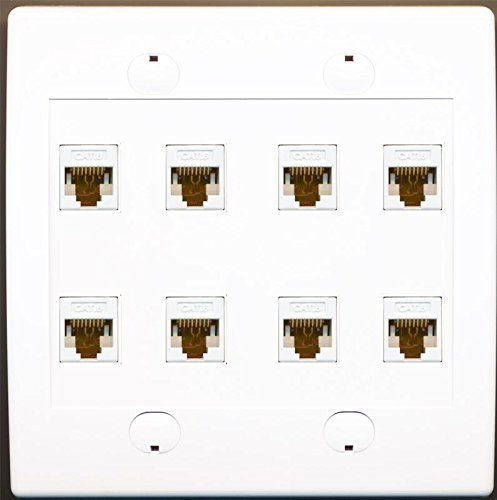 RiteAV 8 Port Flat Dual 2 Gang Ethernet Cat6 RJ45 Network Wall Plate