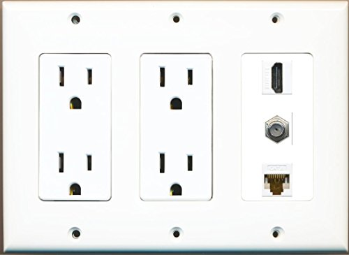 RiteAV 15 Amp Duplex Power Outlets (x2) and 1 HDMI Cat6 Coax Wall Plat